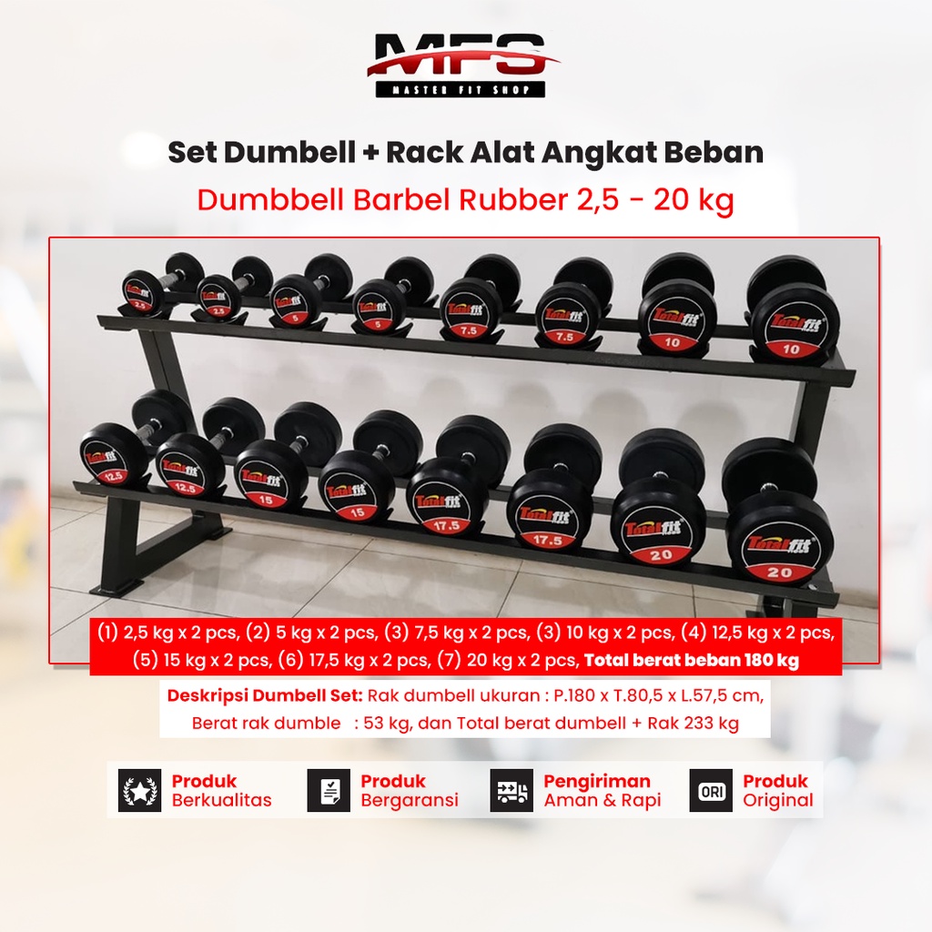 Jual Set Dumbell + Rack Alat Angkat Beban Dumbbell Barbel Rubber 2,5 - 20 kg | Shopee Indonesia