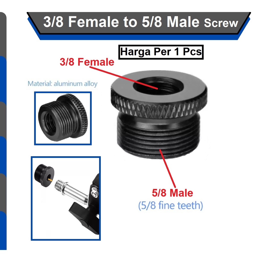 Jual 5/8 Male to 3/8 Female Screw Adapter Converter Baut Boom Arm Stand ...