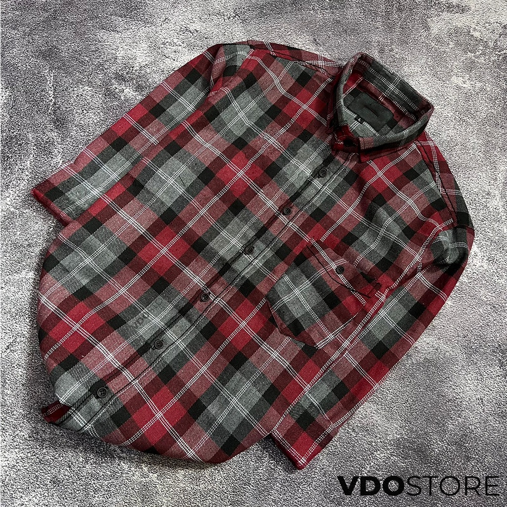 Jual KEMEJA FLANEL PRIA 17B RED CHARCOAL - M L XL - KEMEJA LENGAN ...