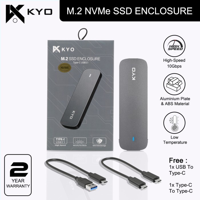 Jual KYO M2 NVMe Enclosure 10Gbps SSD M.2 NVME USB Type C 3.1 with USB ...