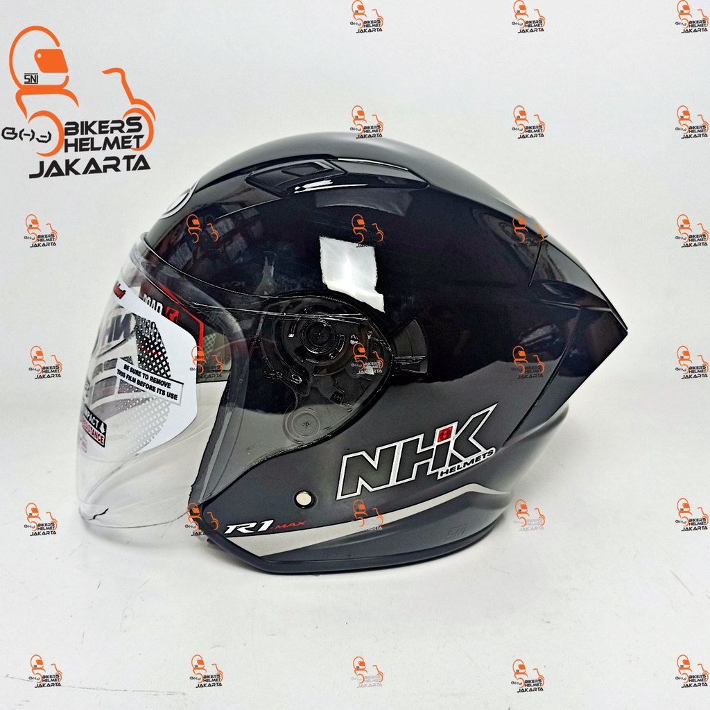 Jual HELM NHK R1 MAX SOLID BLACK METALIC DOUBLE VISOR HALF FACE ...