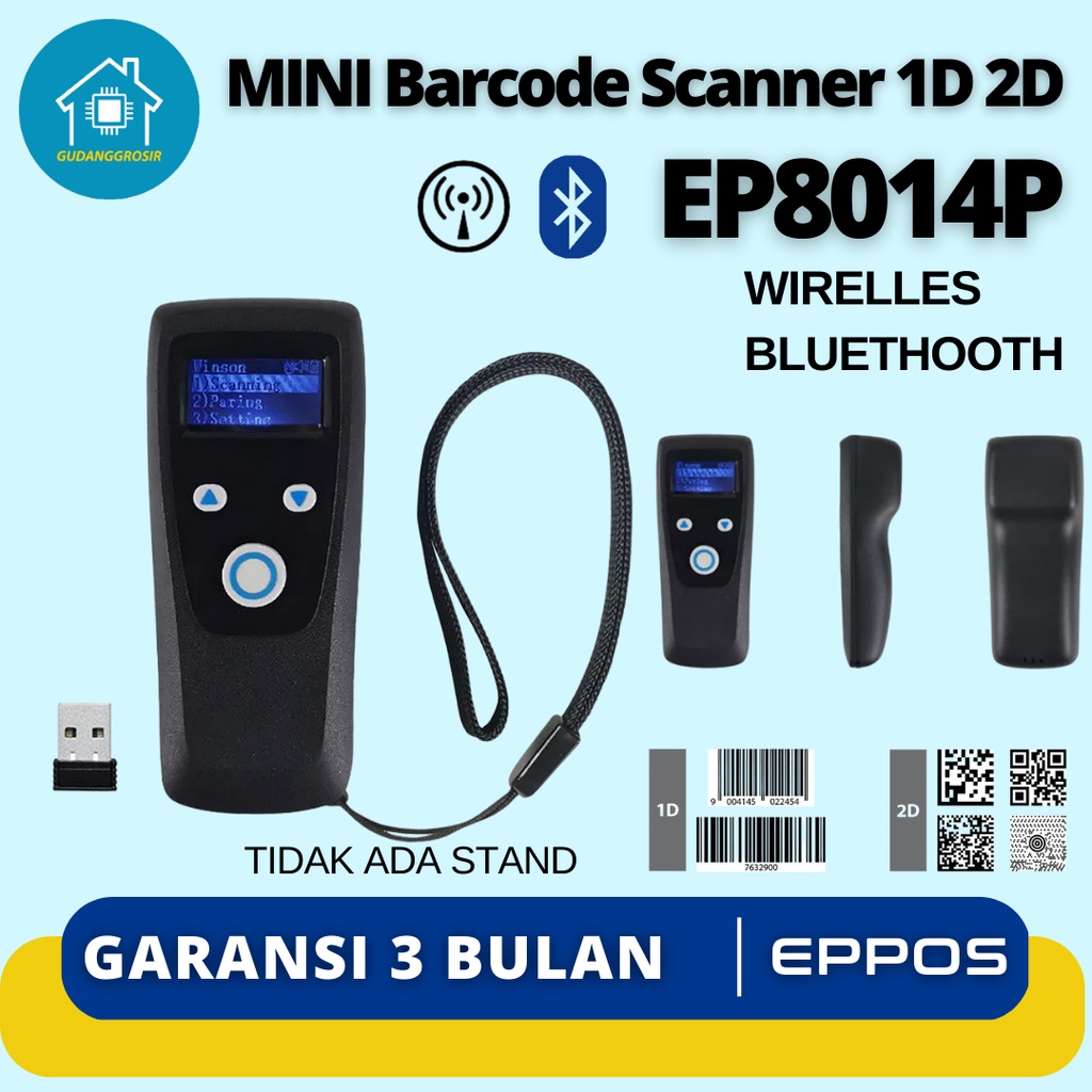 Jual Mini Barcode Scanner EPPOS 1D2D EP8014P - Wirelles Bluetooth | Shopee Indonesia