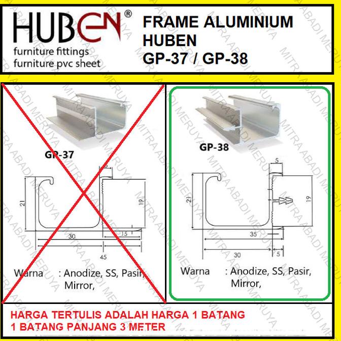 Jual Profil Frame Handle Alumunium Aluminium HUBEN GP 38 GP38 GP-38 ...