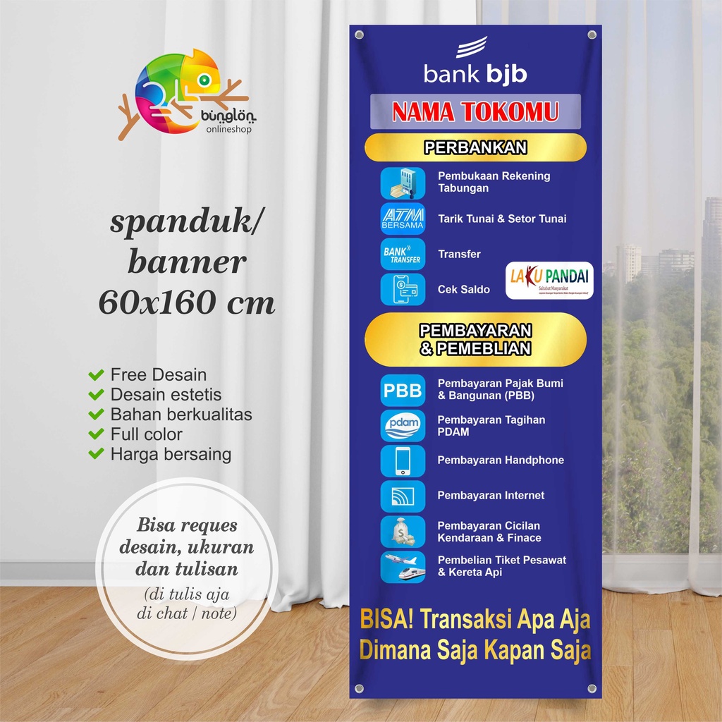 Jual Spanduk Banner 60x160 Cm Agen Bank BJB Custom Nama Toko | Shopee ...