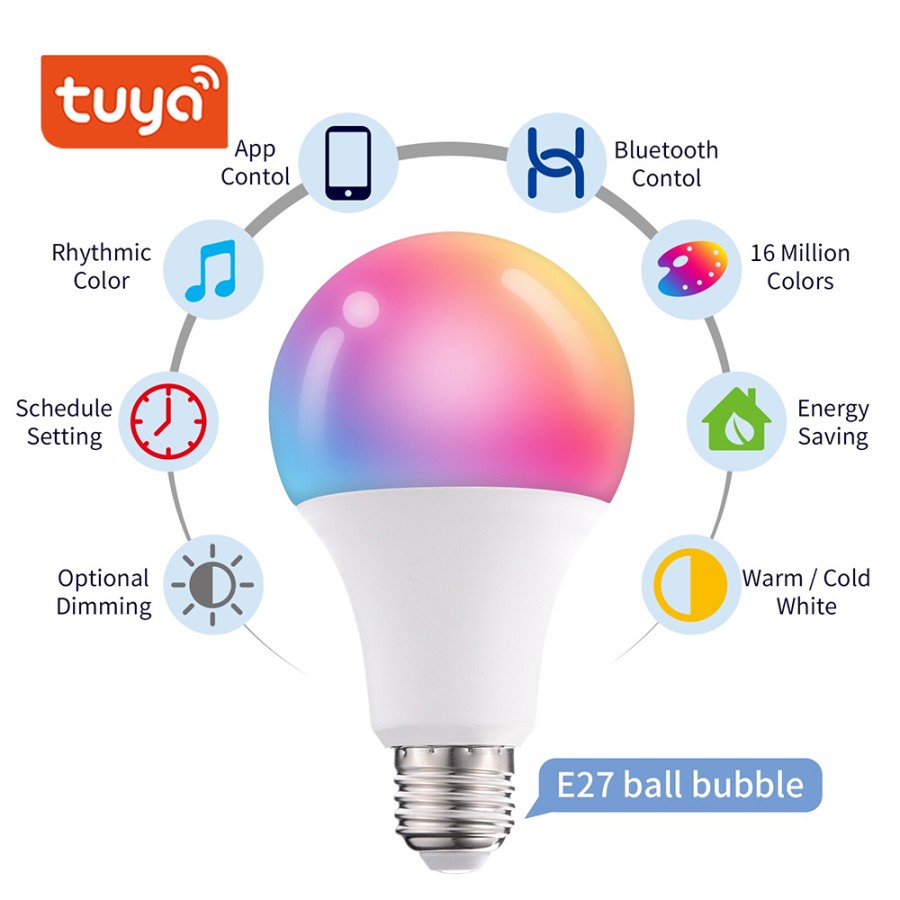 Jual Tuya Lampu Pintar Smart Bulb Bluetooth RGB 16 Juta Warna 2700 ...