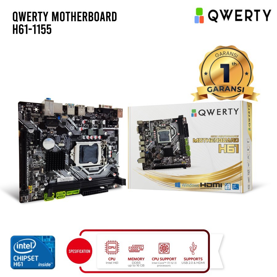 Jual MAINBOARD MOTHERBOARD QWERTY H61 Intel 1155 - H61 | Shopee Indonesia