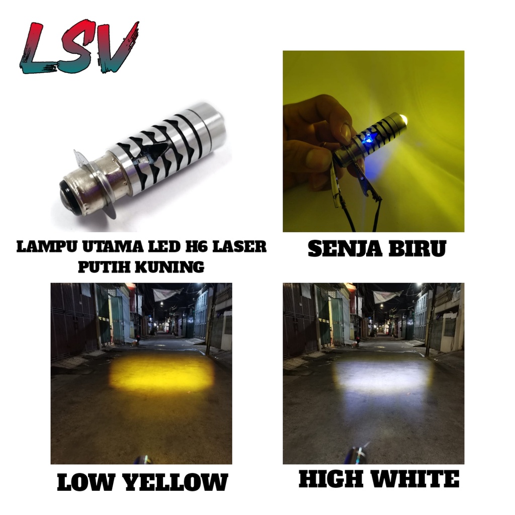 Jual Lampu Utama LED H6 Laser 2 Warna LED H6 Laser Motor Universal Putih Kuning Plus Senja Biru ...