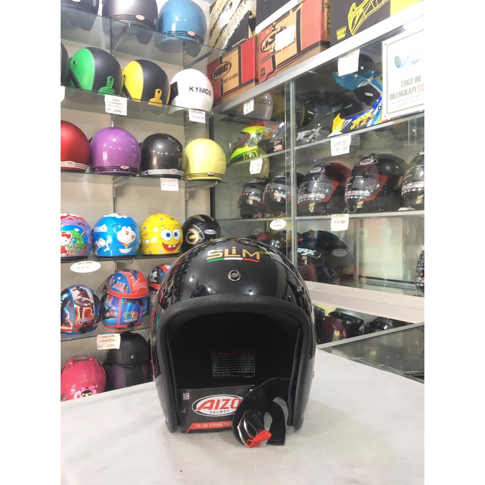 Jual Aizo Slim Head Helm Half Face Dewasa Tanpa Kaca Warna Hitam Glossy ...
