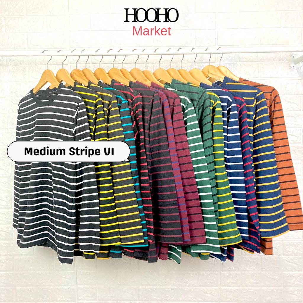 Jual 12.12 Hoohomarket - Kaos Dewasa Stripe Salur Medium V1 Series Lengan Panjang, Cocok untuk ...