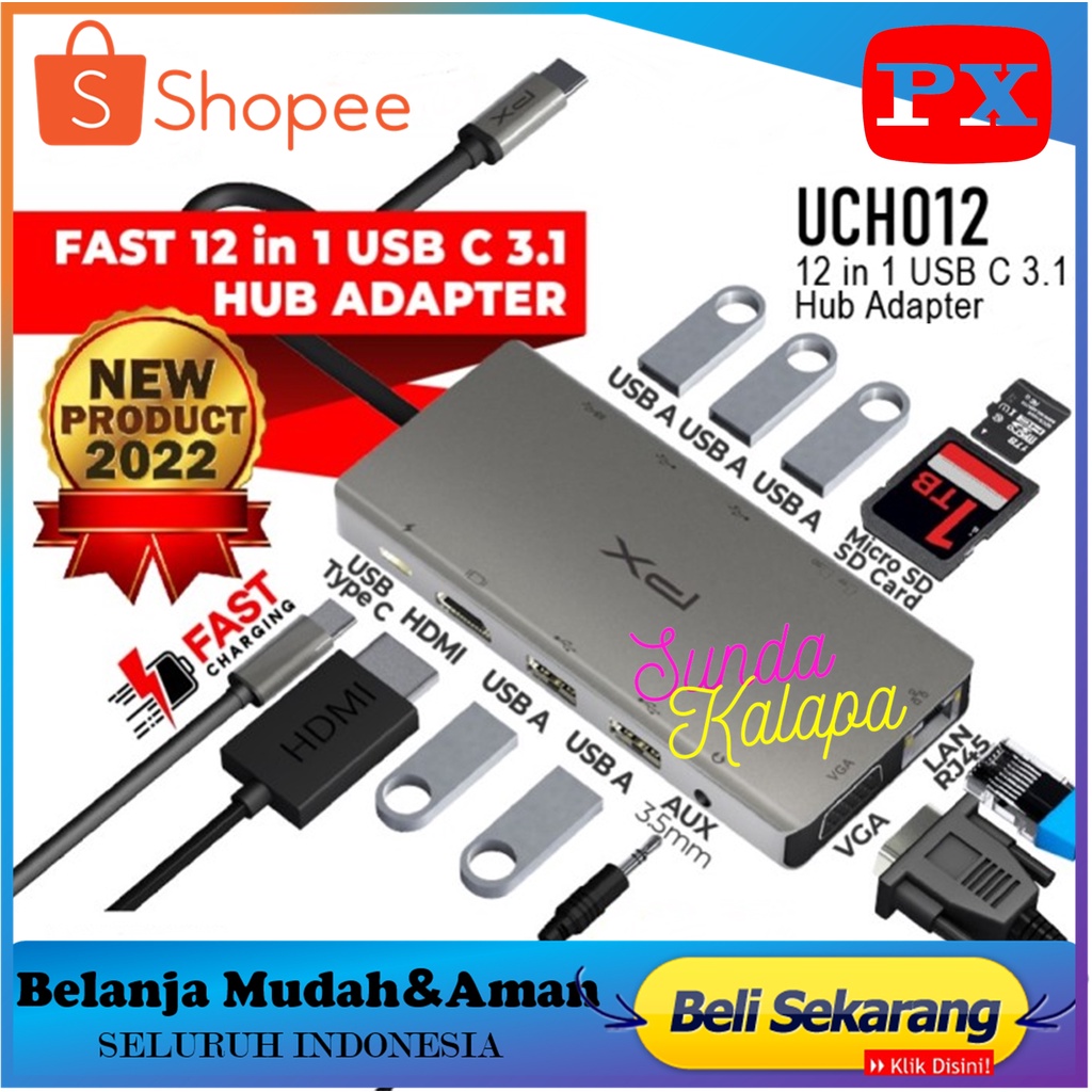 Jual Converter PX UCH012 Hub Adapter 12 in 1 Type C 3.1 to HDMI 4K USB ...