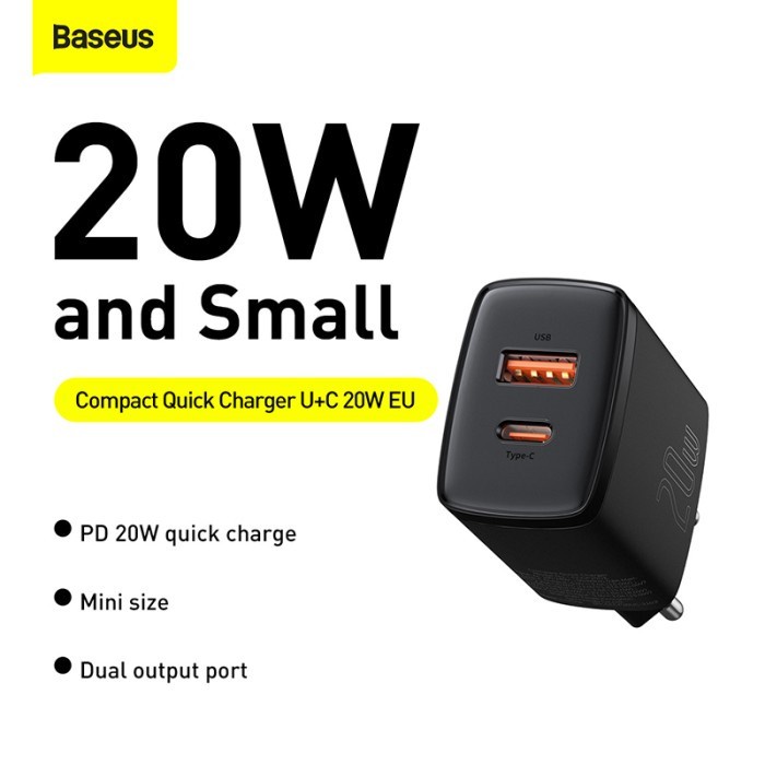 Jual Baseus Kepala Chager 20W Type-c + USB Compact Quick Charger - CCXJ ...
