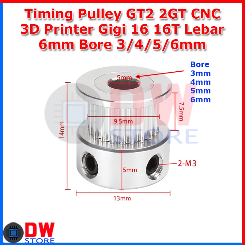 Jual Timing Pulley 2GT GT2-16 CNC 3D Printer 16 Gigi Teeth 16T Lebar ...
