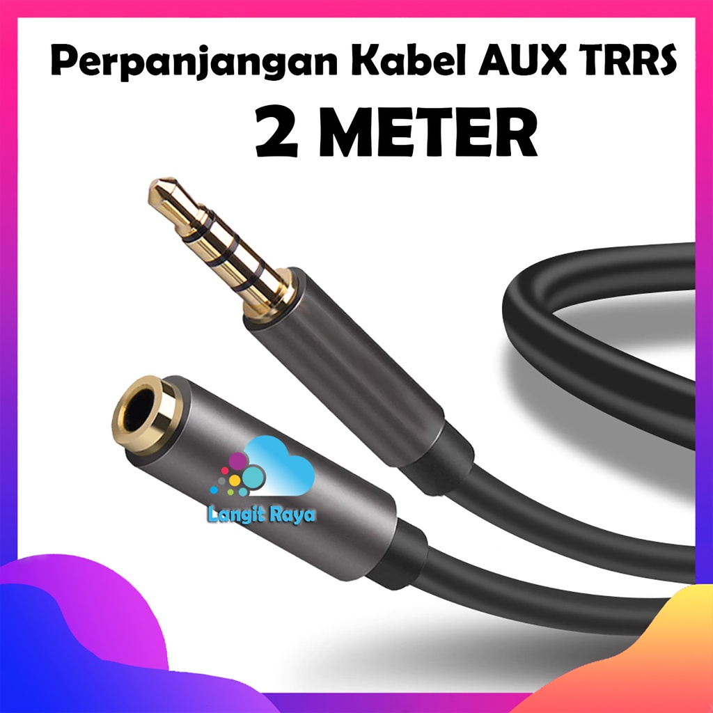 Jual Kabel Perpanjangan Aux 2 Meter Audio Jack 3.5mm Sambungan 4 Pole Male To Female | Shopee ...