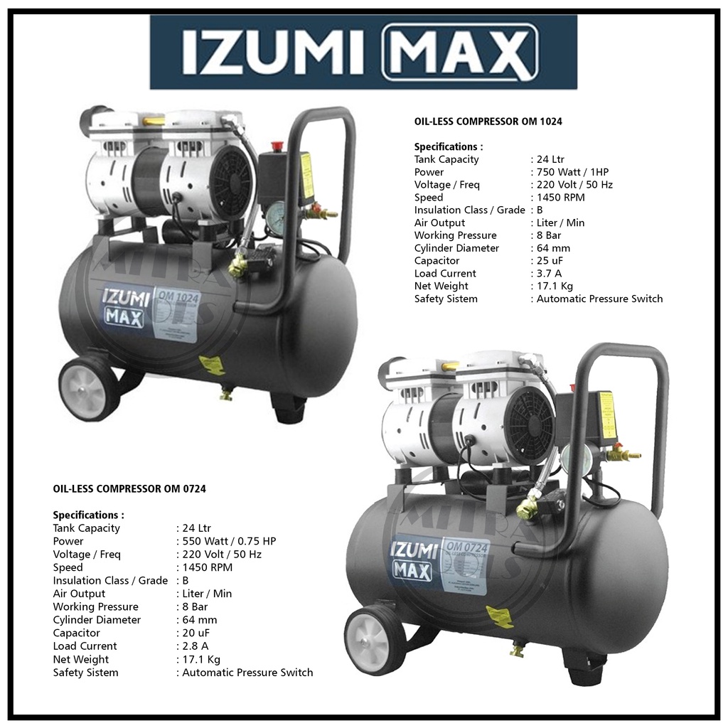 Jual IZUMI Kompresor Listrik Oilless 24 Liter Air Compressor Silent 3/4 ...