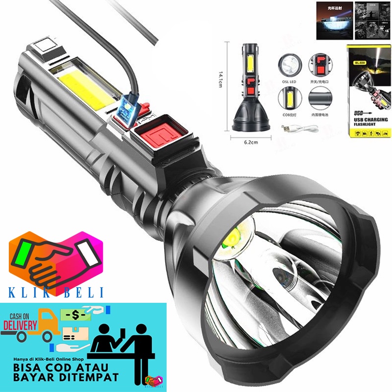 Jual Senter Led L-830 USB COB Charging 4 Mode Cahaya Lampu Super Terang ...