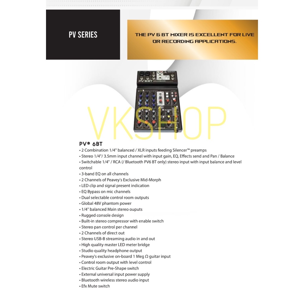 Jual Mixer Peavey PV 6 BT Original PEAVEY PV6 BT PV 6BT Bluetooth | Shopee Indonesia