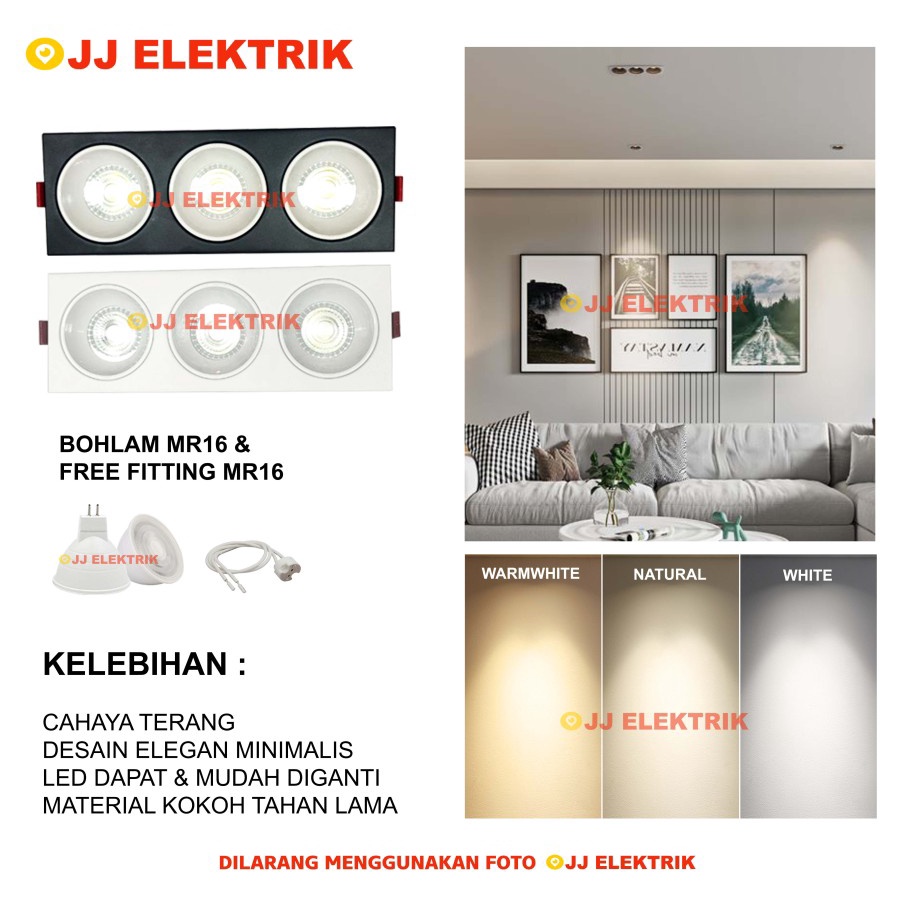 Jual Lampu Downlight Halogen MR16 Spotlight 3 X 3W 5W 7W Sorot Plafon Spot LED 3/5/7 Watt 3 ...