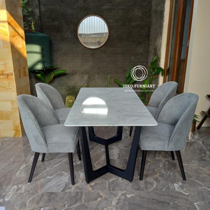 Jual meja makan set 4 kursi top table marmer | Shopee Indonesia