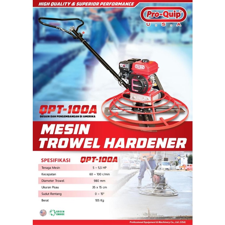 Jual Power Trowel Proquip QPT 100 A + Mesin Penggerak 5.5 HP RX160 ...