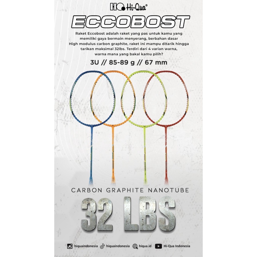 Jual Raket Badminton HIQUA HQ ECCOBOOTS 6000/7000/8000/9000 kuat 32 LBS ...