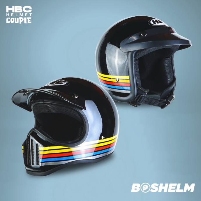 Jual Helm Retro HBC STRIPE HITAM GLOSSY COUPLE EDITION Helm Retro SNI ...