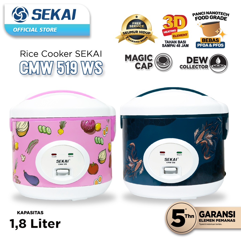 Jual SEKAI Rice Cooker Penanak Nasi Magic Com / Penghangat Nasi 3in1 1.8L - CMW 519 WS / CMW 518 ...