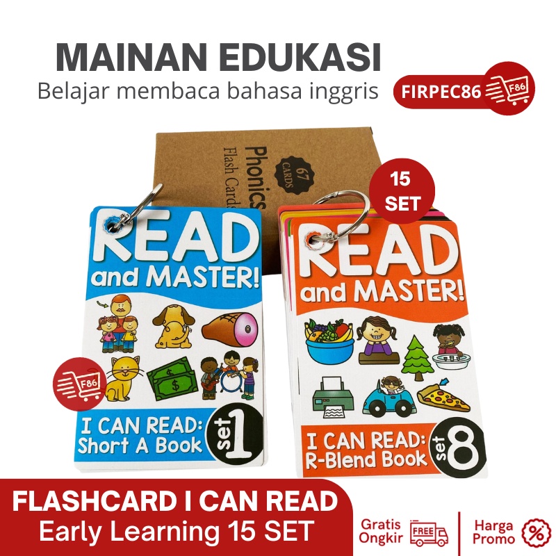 Jual F86 phonics reading flash card belajar membaca 67 kartu pintar ...