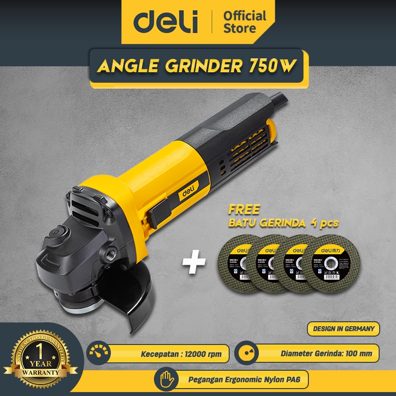 Jual Deli Angle Grinder / Mesin Gerinda Tangan 750W/900W free Batu ...