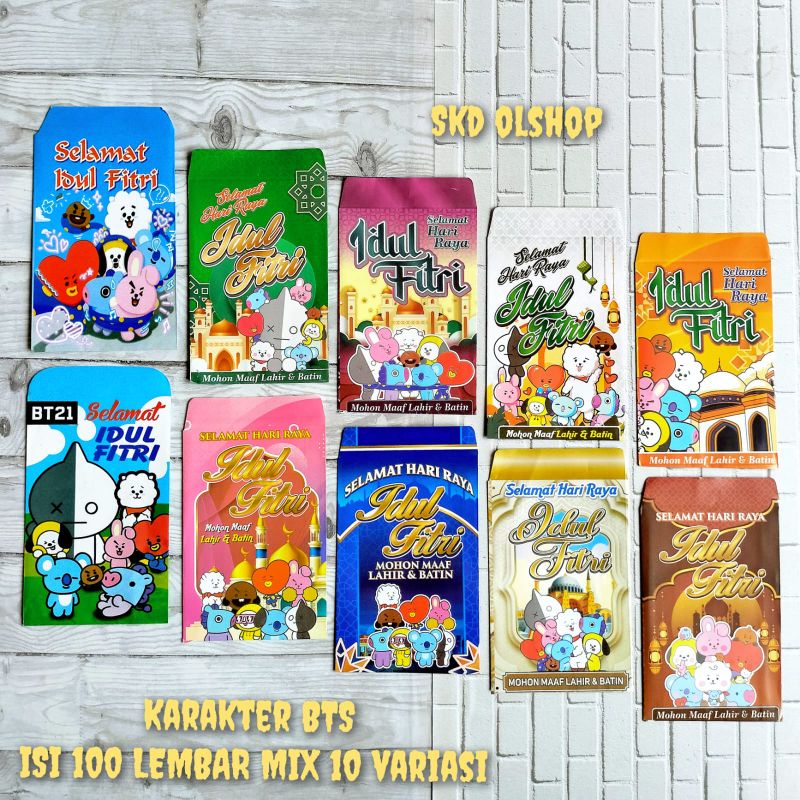 Jual amplop ampau lebaran BTS BT21 isi 100 lembar mix 10 warna sesuai ...