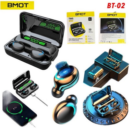Jual Headset Bluetooth Tws BMOT BT-02 + powerbank earphone wireless BT02 | Shopee Indonesia