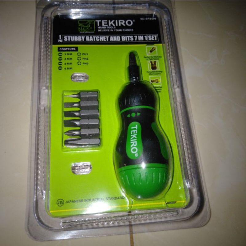 Jual Tekiro obeng Ratchet stubby set 7 in 1 / obeng Ratchet cebol set 7 ...