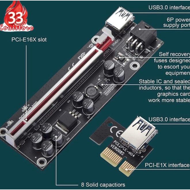 Jual Pcie Riser Vga Mining Raiser Vga 8 Kapasitor V009S Plus Metal ...