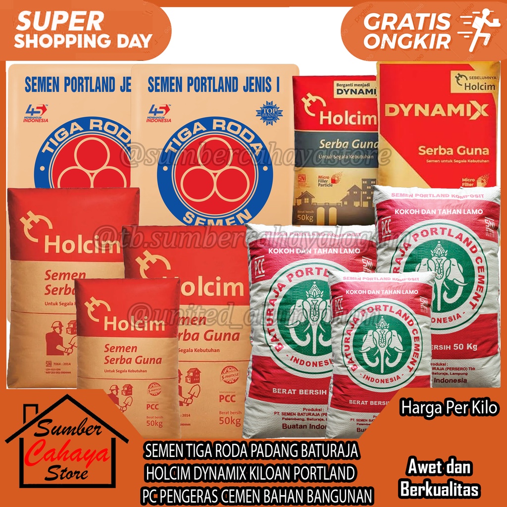 Jual Semen Tiga Roda Padang Baturaja Holcim Dynamix Kiloan Per 1 Kg ...