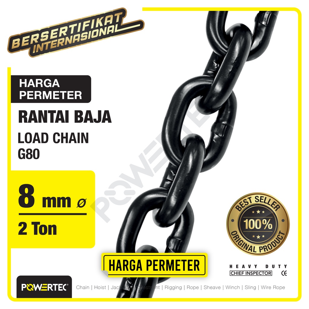 Jual POWERTEC Load Chain / Rantai Baja G80 - 8mm - Meteran | Shopee ...