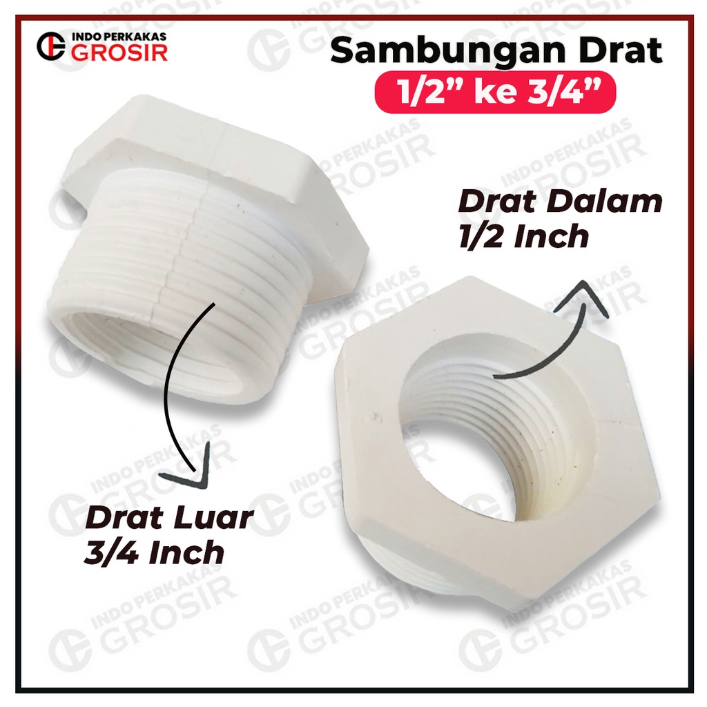 Jual Sambungan Drat 1/2" inch ke 3/4" inch Murah Konektor Kran / Sok Drat Kran | Shopee Indonesia