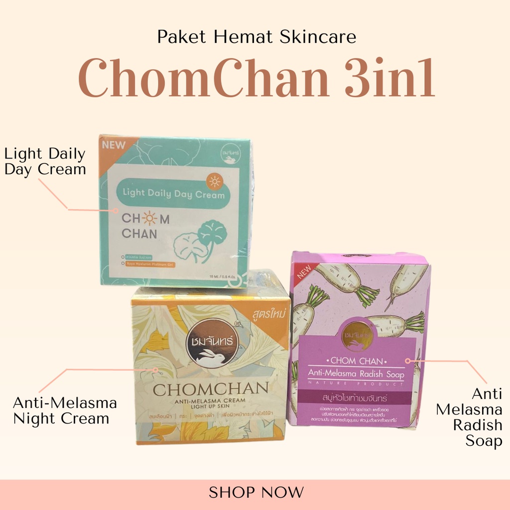 Jual Paket Skincare Chomchan Anti Melasma - Thailand - Day Cream, Night Cream, Facial Soap ...