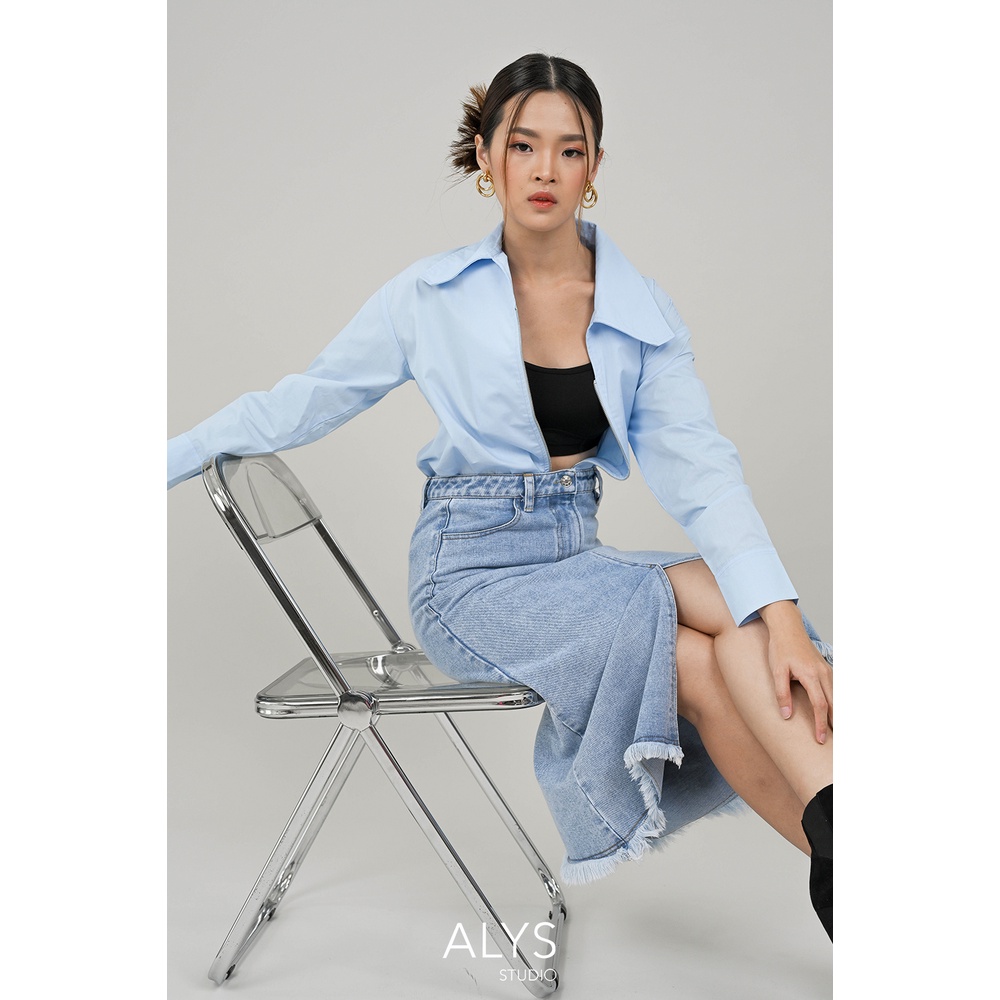 Jual Alys Studio Long Collar Blue Blouse (Kemeja Wanita) | Shopee Indonesia