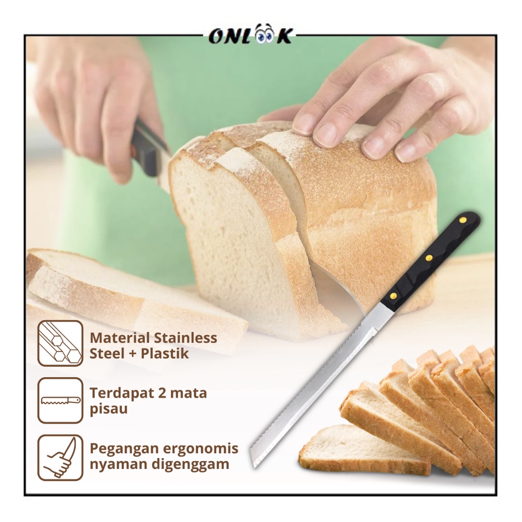 Jual Pisau Roti Panjang 2 Sisi Stainless Steel Double Sided Bread Knife ...