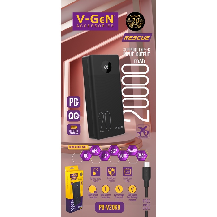 Jual V-GeN PB-V20K9 (20000mAh, Digital Display, Fast Charging, PD, QC ...