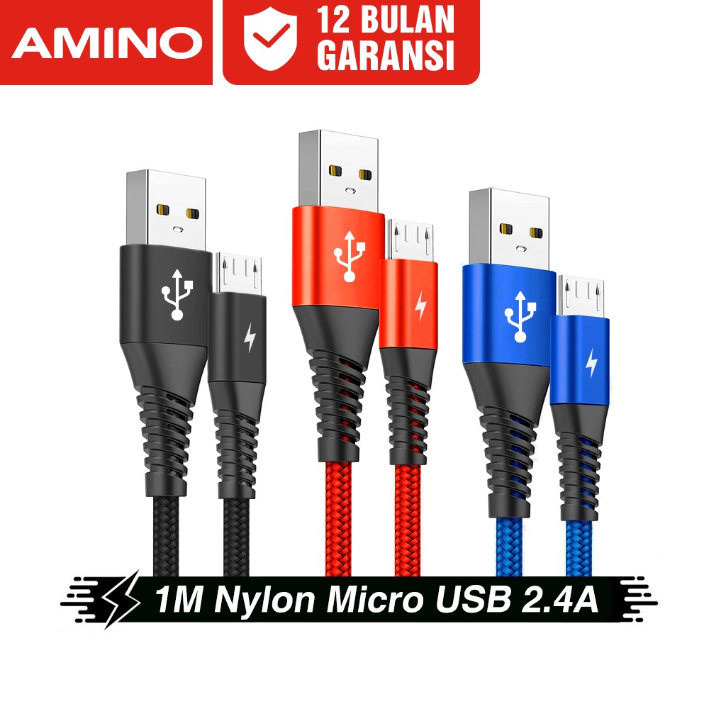 Jual AMINO Micro USB Cable Universal Android Kabel Data Fast Charging Speed 2.4A Hitam / Merah ...