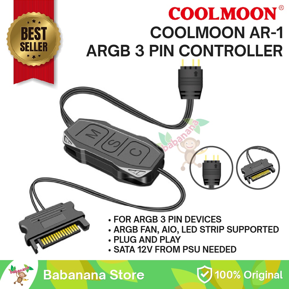 Jual Coolmoon argb 3 pin 5v controller sata power fan sync splitter hub ...