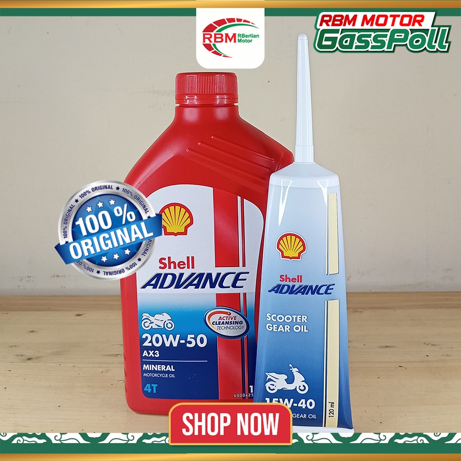 Jual PAKET SHELL AX3 20W501L & SHELL ADVANCE GEAR OIL15W-40 120ML ...