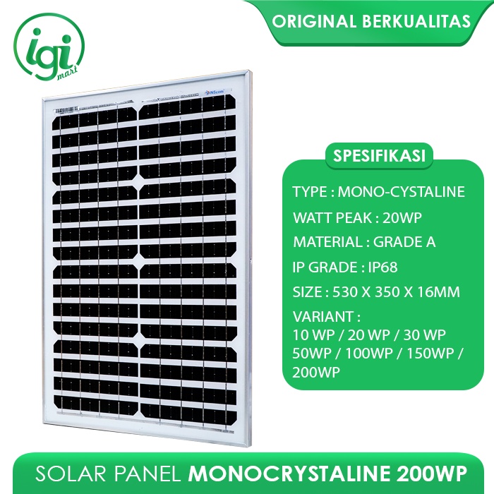 Jual SOLAR PANEL 20W / SOLAR CELL 20 Watt / PANEL SURYA 20 WP MONO ...