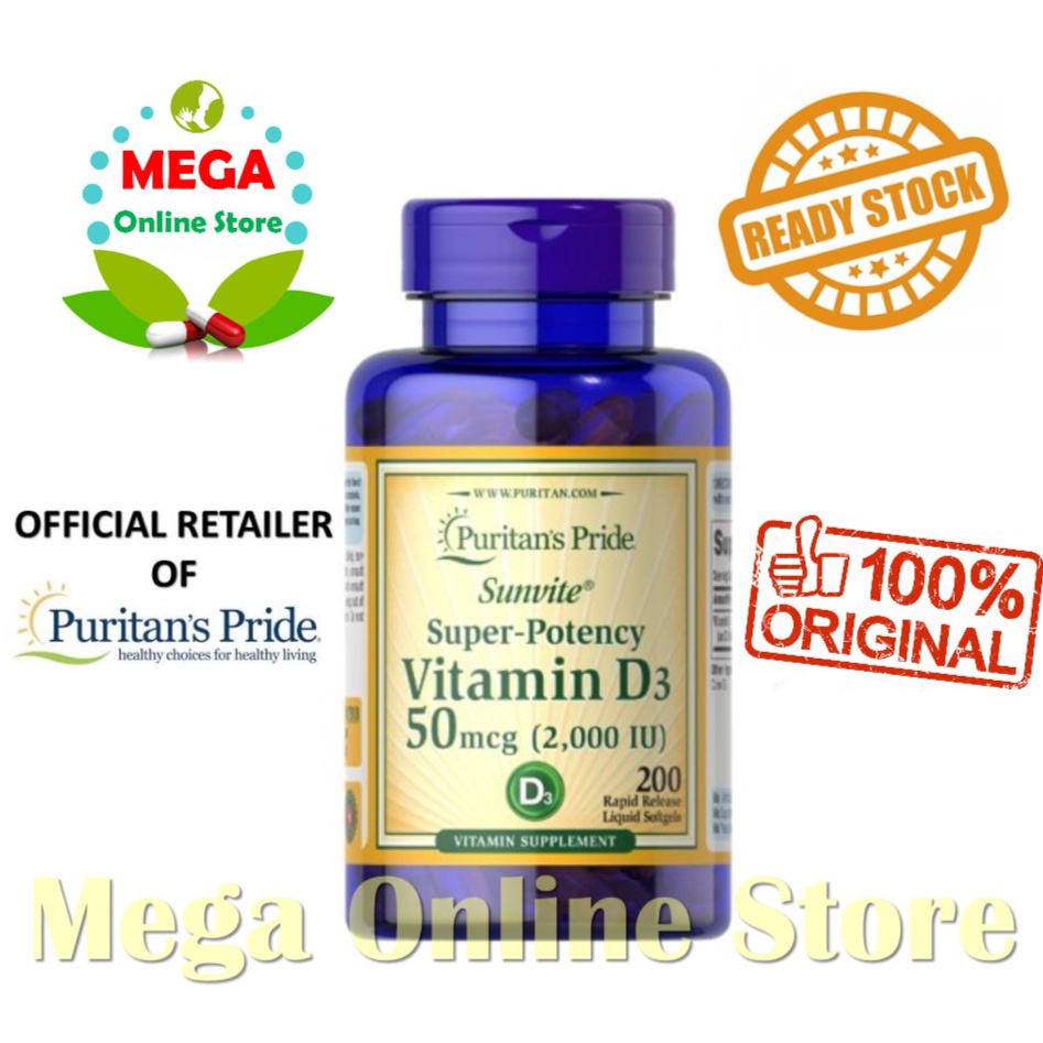 Jual Puritan's Pride Vitamin D3 2000 IU - 200 Softgels | Shopee Indonesia