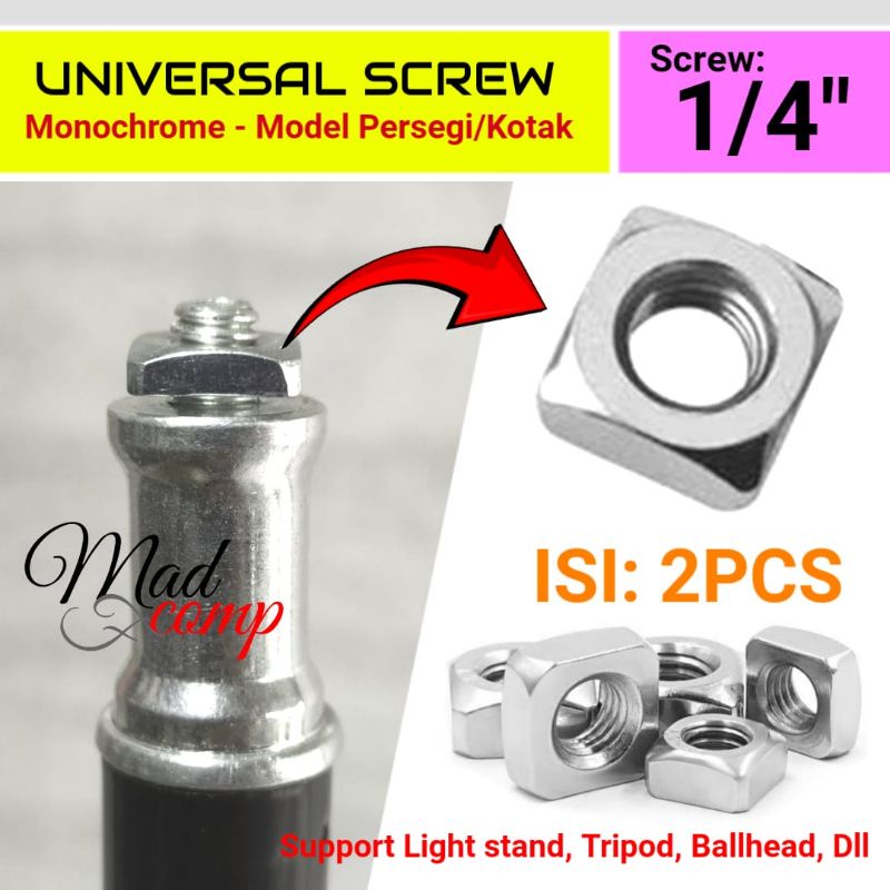 Jual 2PCS Universal Screw 1/4" Mur Kancing Tripod Light Stand Ballhead ...