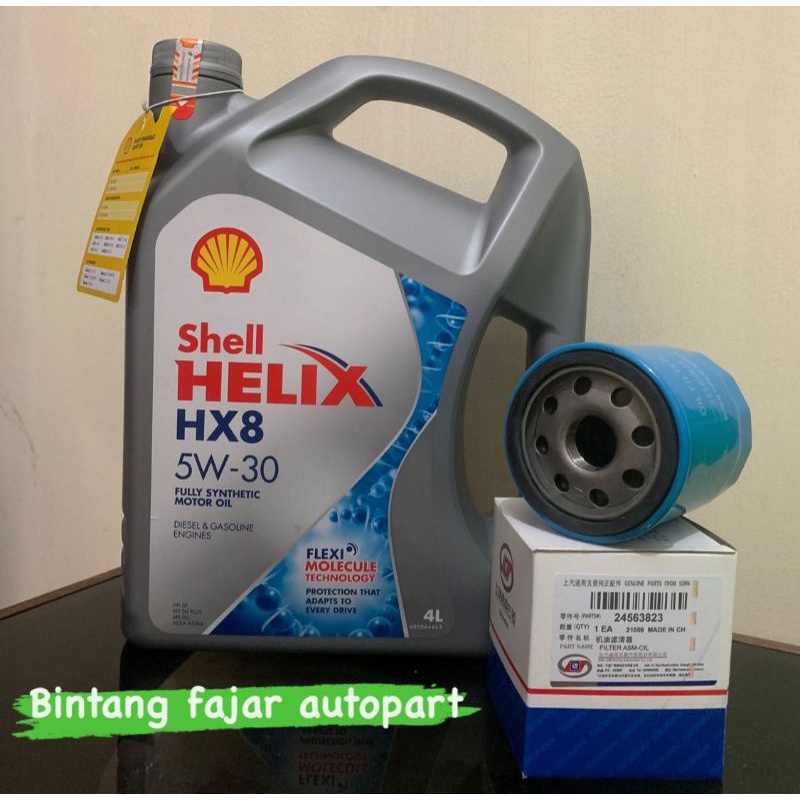 Jual oli shell helix HX8 5W 30 4L / paket filter oli wuling almaz ...