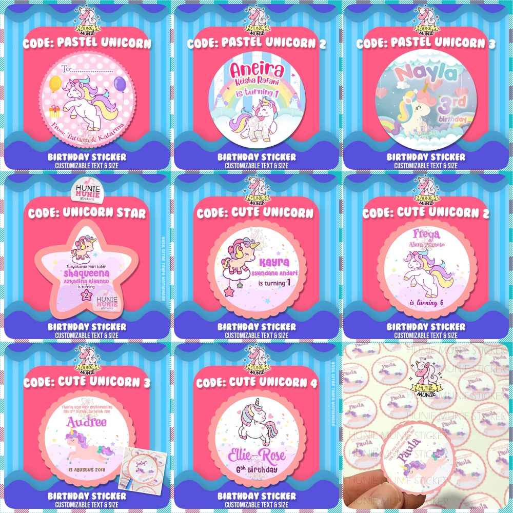 Jual Sticker Birthday Custom - Unicorn SERIES (20pcs) Stiker Ulang ...