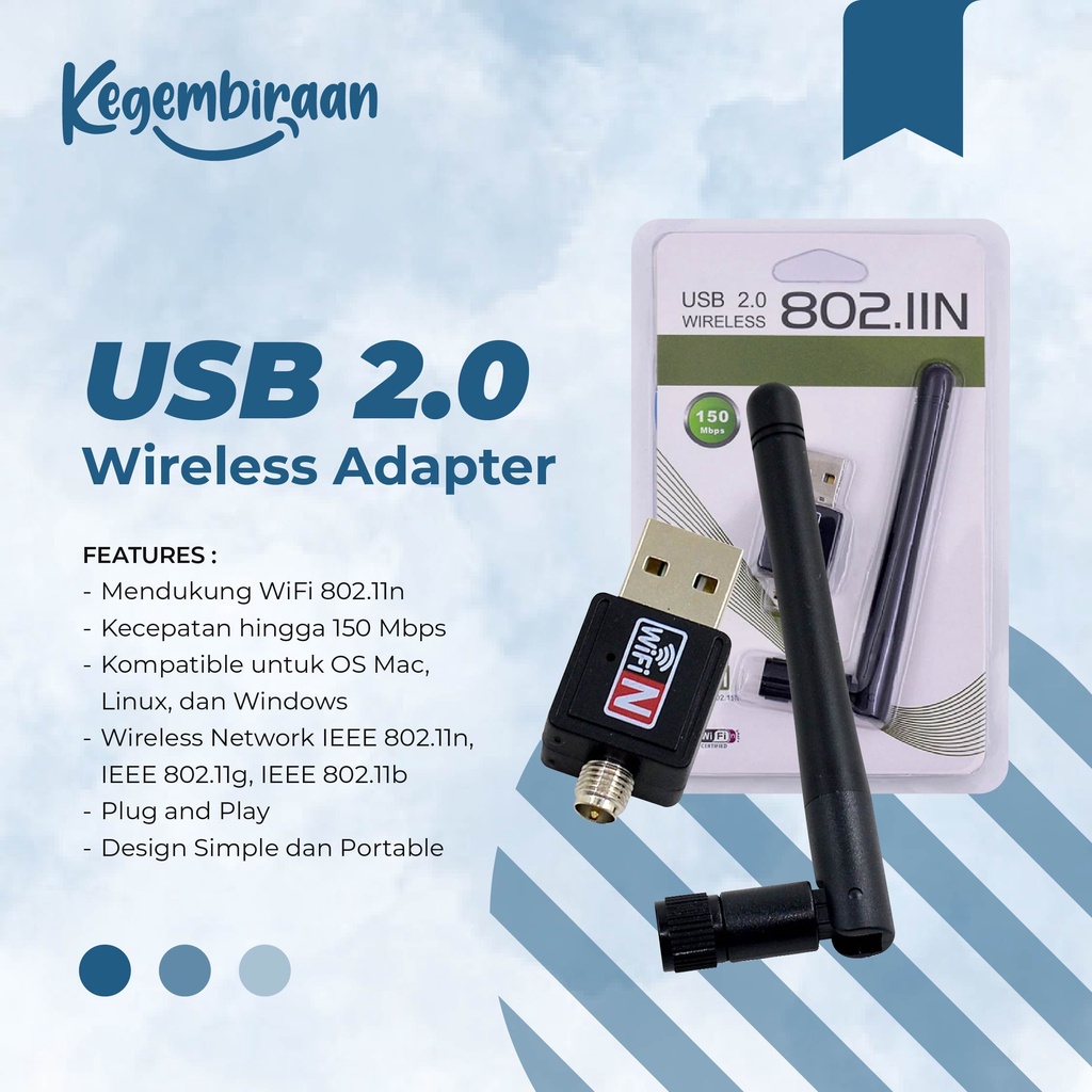 Jual Adapter Wireless USB WIFI 802.11N 150 Mbps antenna B/G/N antena PC | Shopee Indonesia