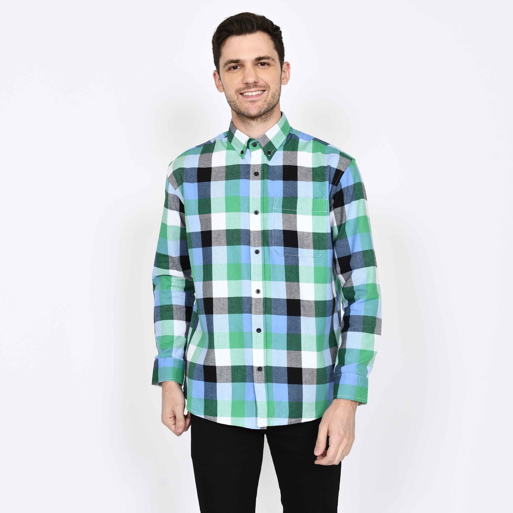 Jual SF Kemeja Katun Flannel White Green/Unisex /Kemeja Katun Flannel ...