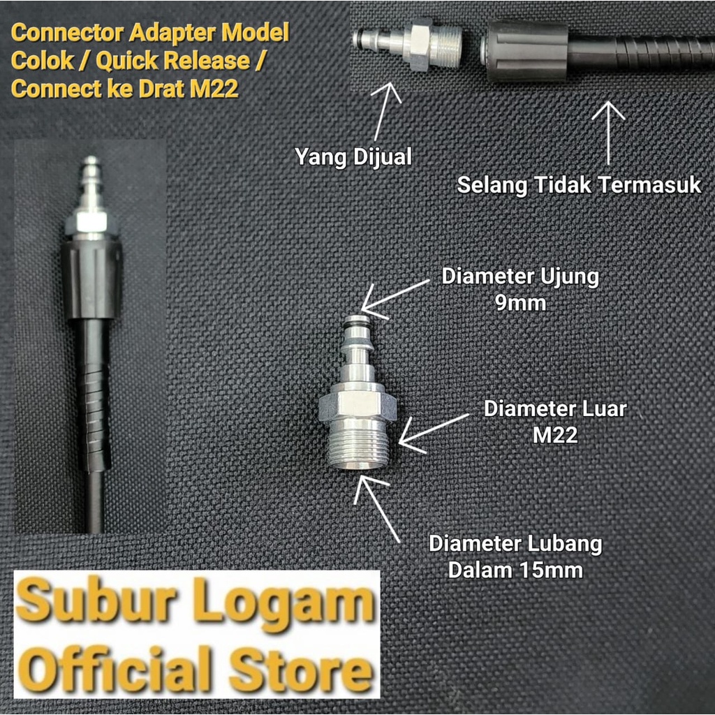 Jual Adapter Fitting Drat M22 untuk Ujung Selang Jet Cleaner Model Quick Release (Diameter Ujung ...